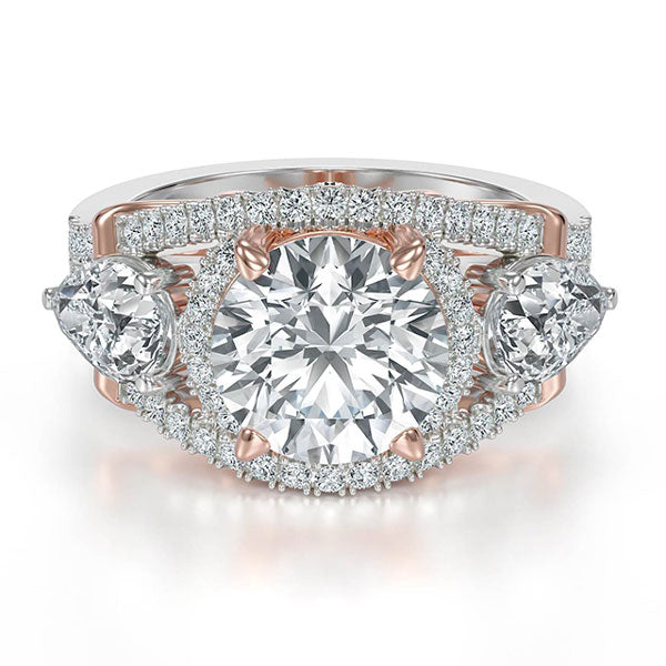 Round Brilliant Cut and Pear Shape Trilogy with Shoulder Diamonds