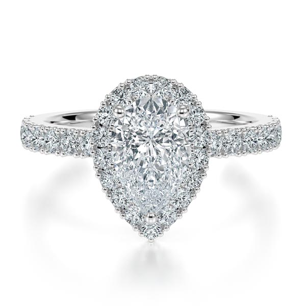 Pear Shape with Halo and Solid Shoulder Diamond Band