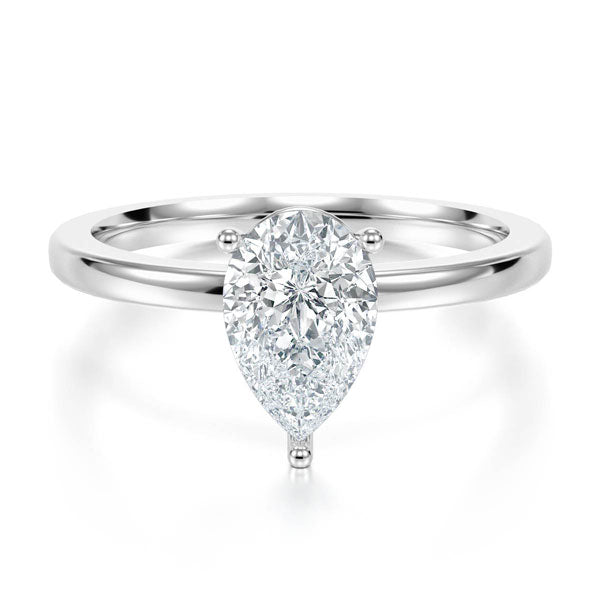 Pear Cut Solitaire with a Raised Setting on a Solid Shank